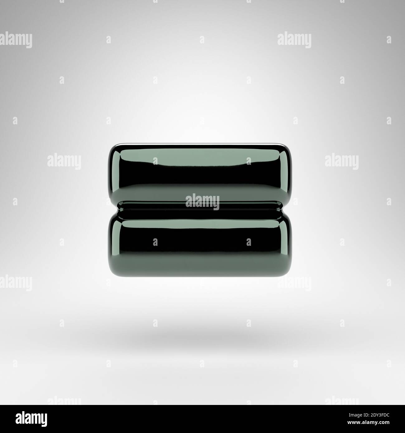 Equals symbol on white background. Green chrome 3D rendered sign with ...