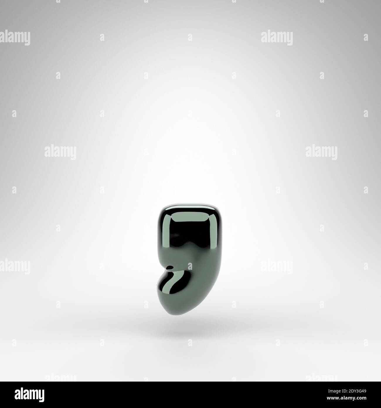 Coma symbol on white background. Green chrome 3D rendered sign with ...