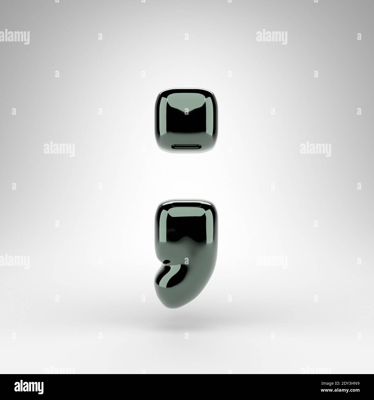 Semicolon symbol on white background. Green chrome 3D rendered sign ...