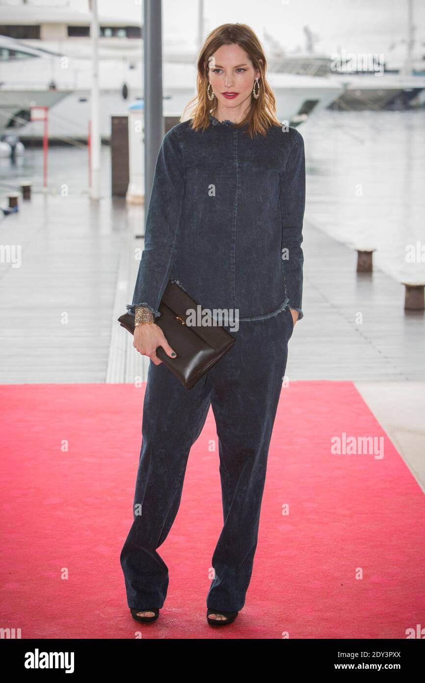 Sienna Guillory of "Helen of Troy" posing at the photocall for MIPCOM ...