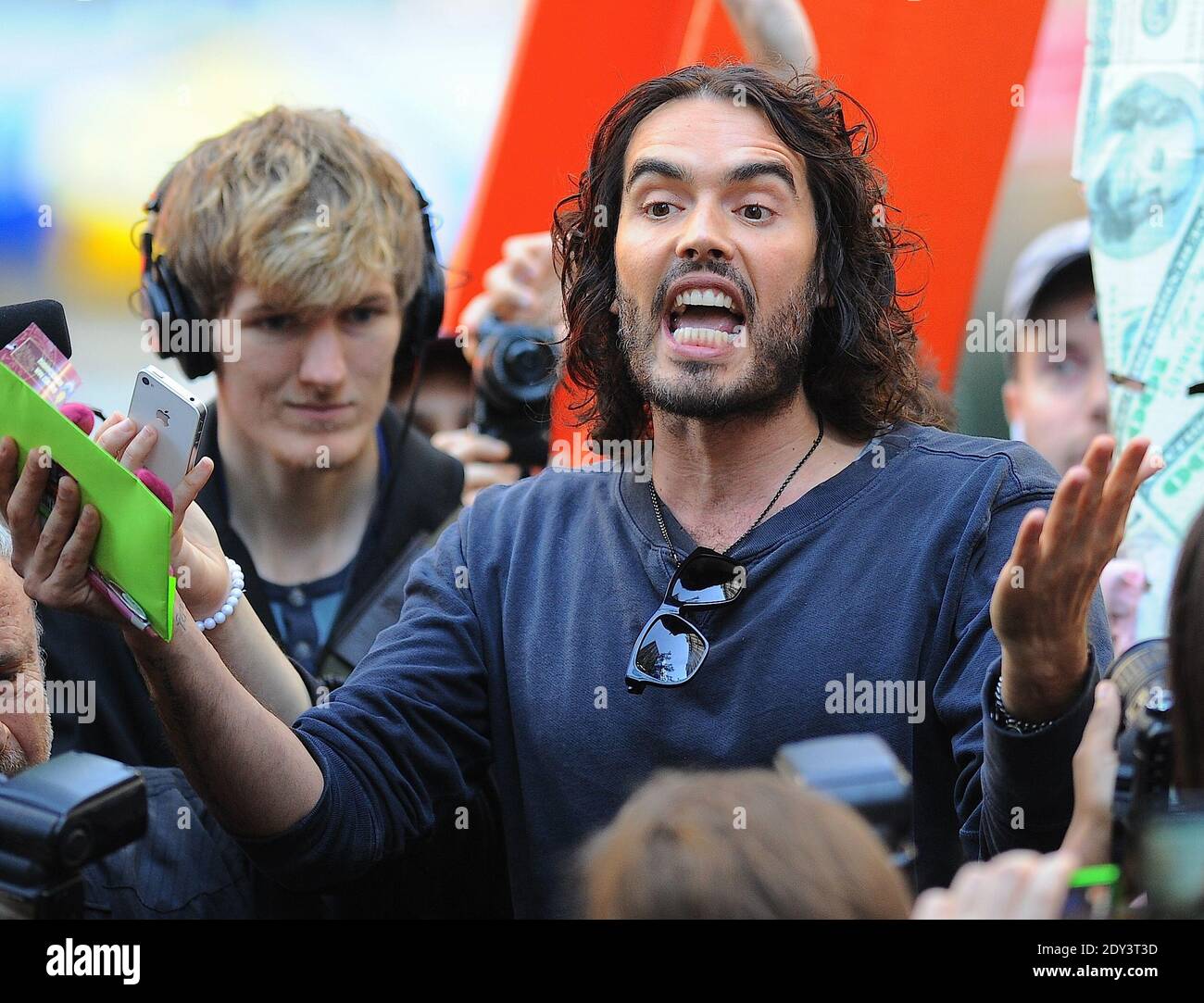 Russell Brand leads protesters in Zuccotti park as part of the ...