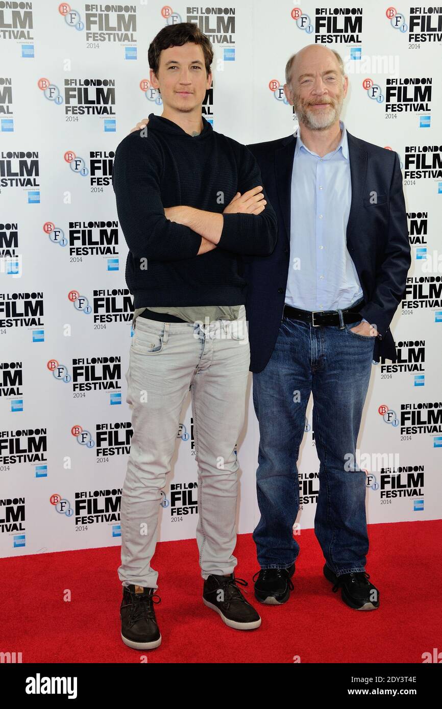 Miles Teller and J.K. Simmons attending the Whiplash Photocall during ...