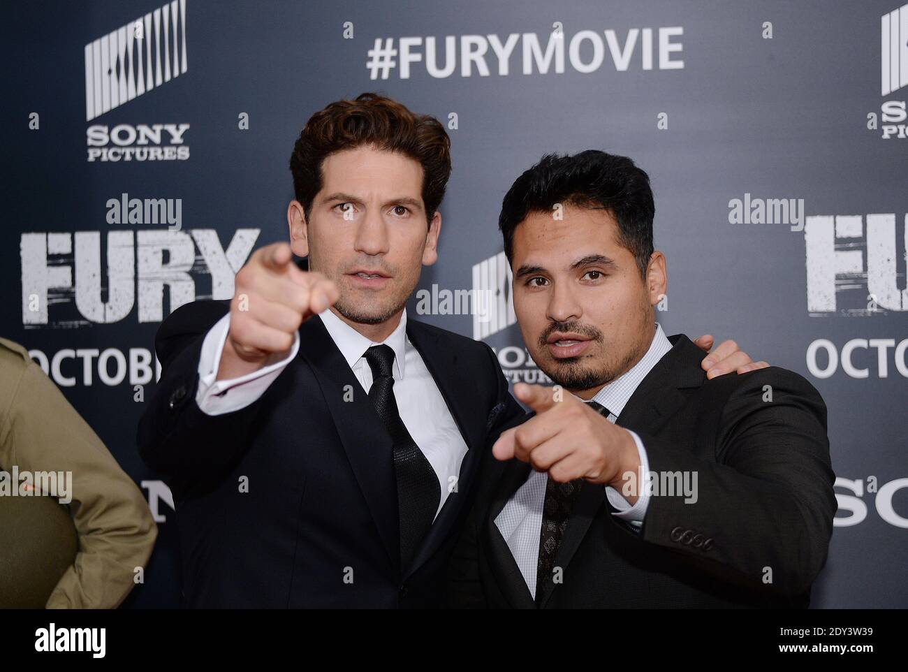 Actors Michael Pena and Jon Bernthal attend the movie premiere of Fury ...