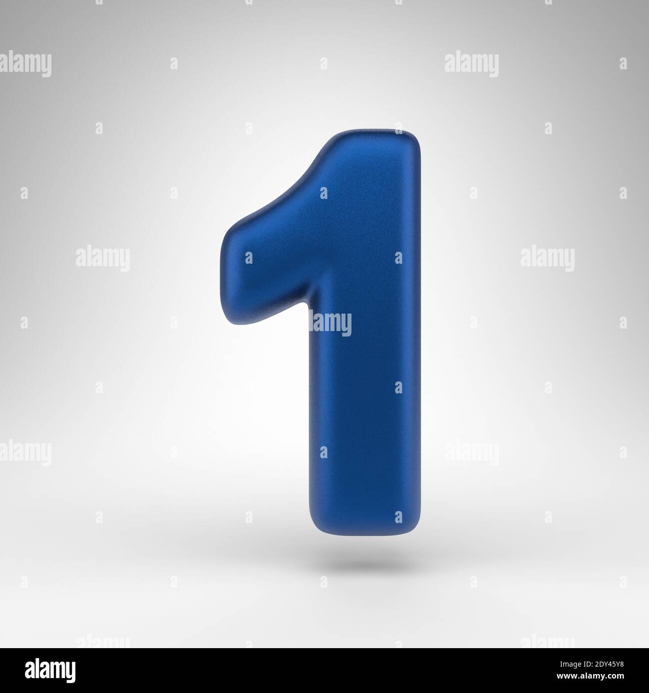 Number 1 on white background. Anodized blue 3D rendered number with ...