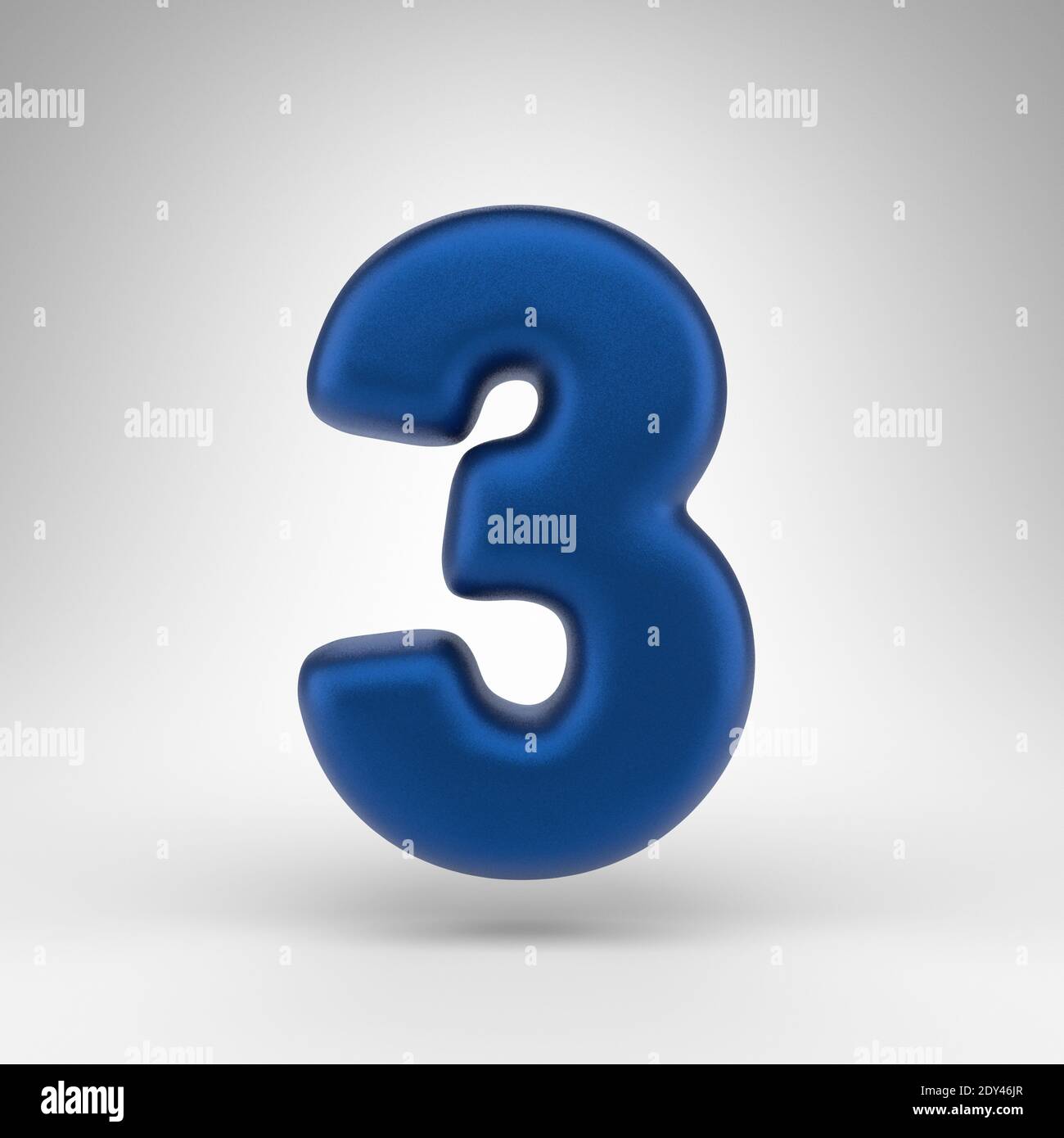 Number 3 on white background. Anodized blue 3D rendered number with ...