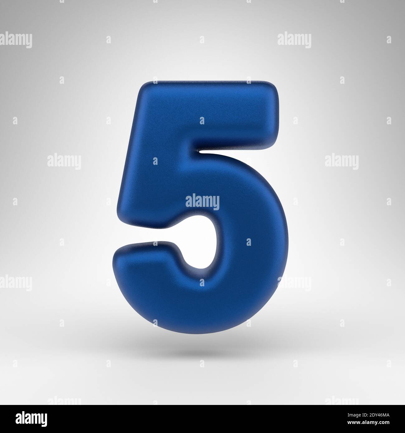 Number 5 on white background. Anodized blue 3D rendered number with ...