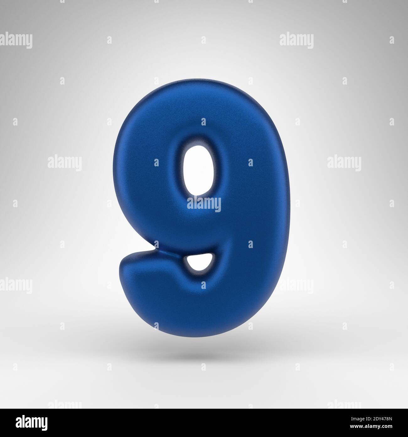 Number 9 on white background. Anodized blue 3D rendered number with ...