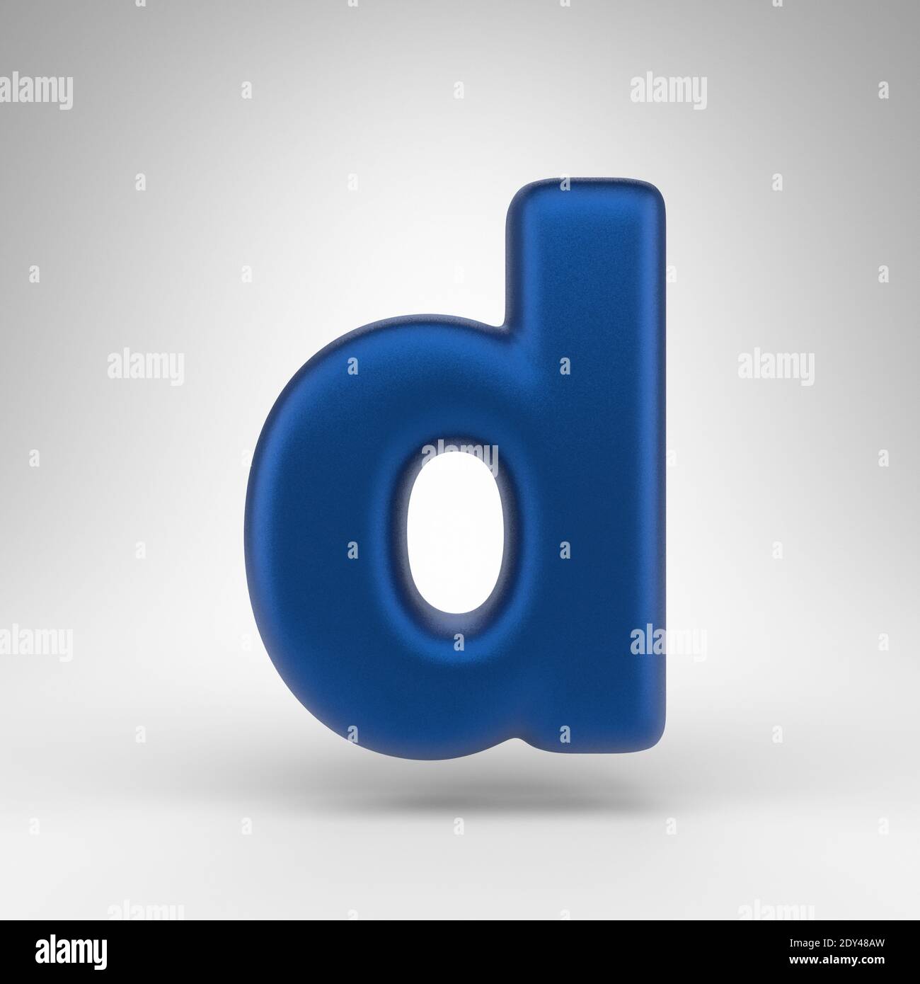 Letter D lowercase on white background. Anodized blue 3D rendered font ...