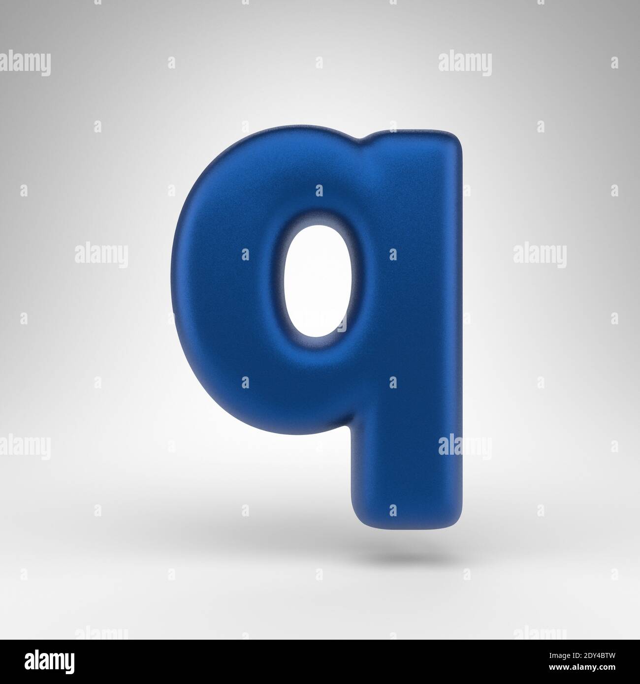 Letter Q lowercase on white background. Anodized blue 3D rendered font ...