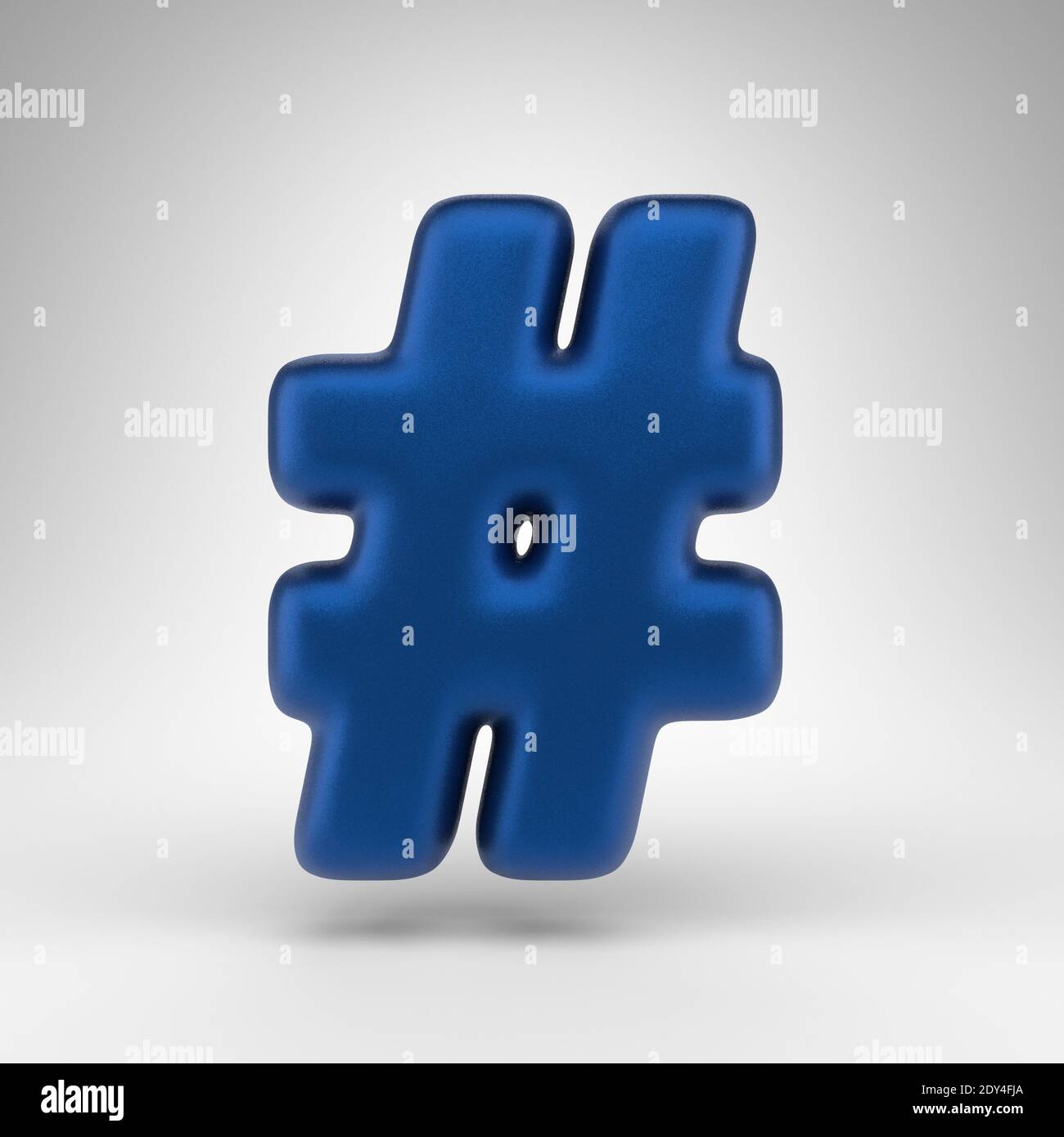 Hashtag symbol on white background. Anodized blue 3D rendered sign with ...