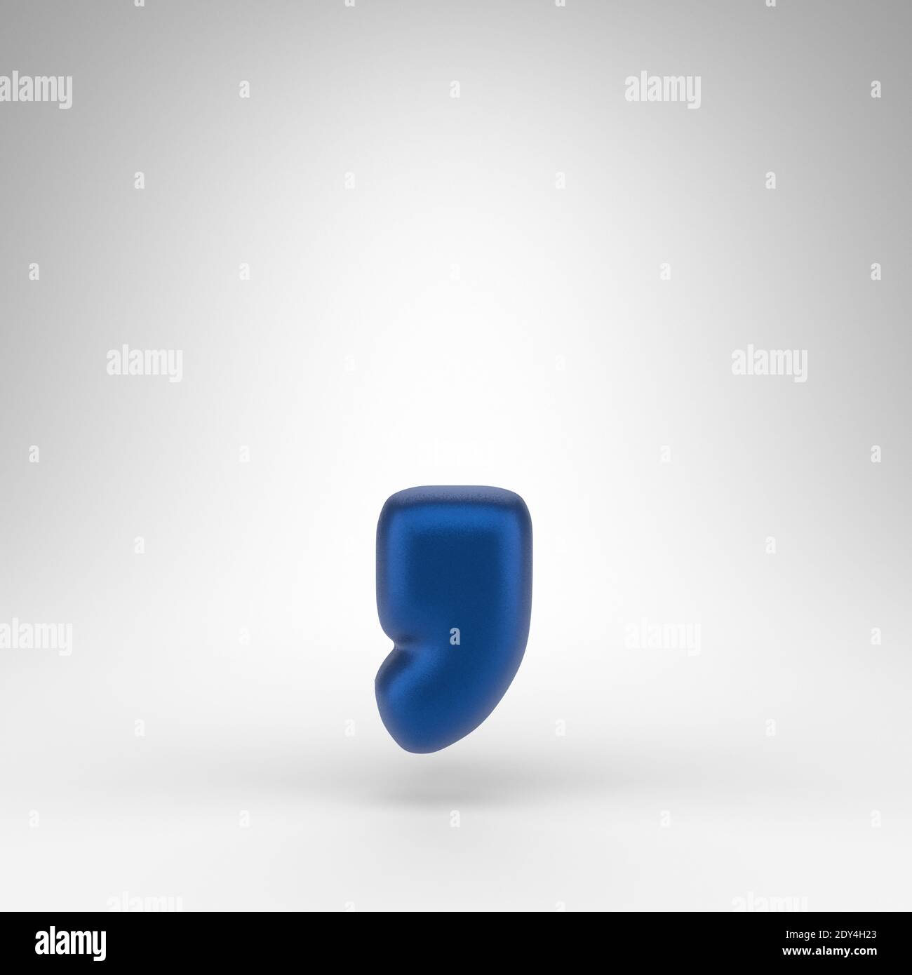 Coma symbol on white background. Anodized blue 3D rendered sign with ...