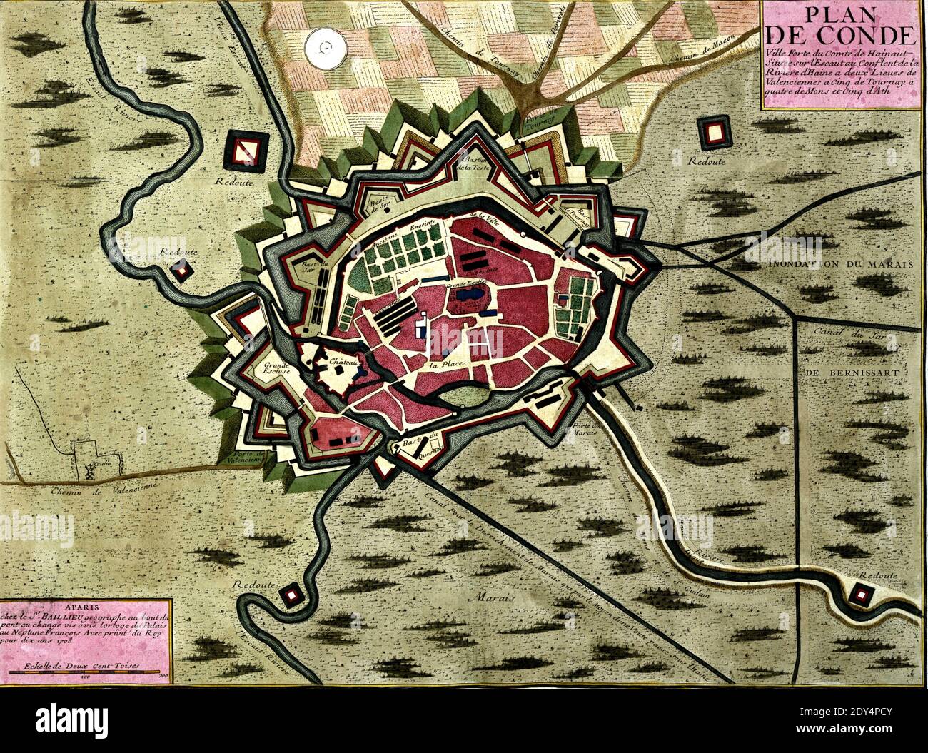 An illustration of the antique map of the Conde Fort in France Stock ...