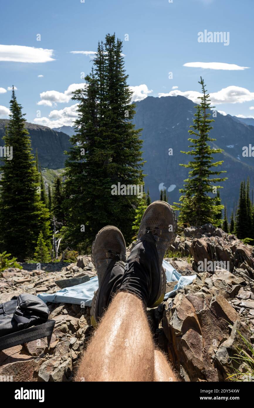 Putting Your Feet Up After a Steep Hike to a fire tower lookout Stock ...