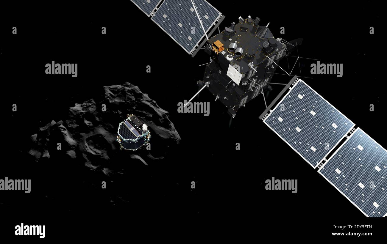 Artist impression showing Philae separating from Rosetta and descending ...