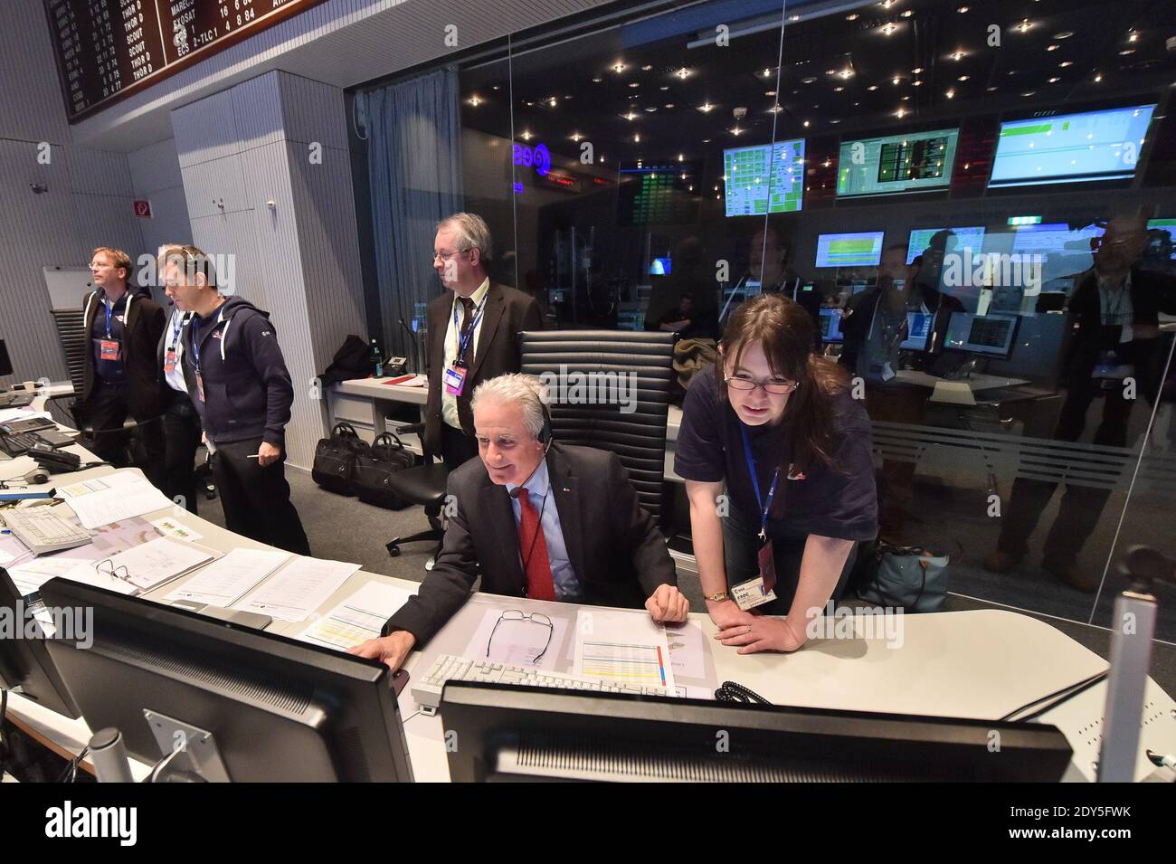 Smiles in the Main Control Room at ESA's Operations Centre, ESOC, as ...