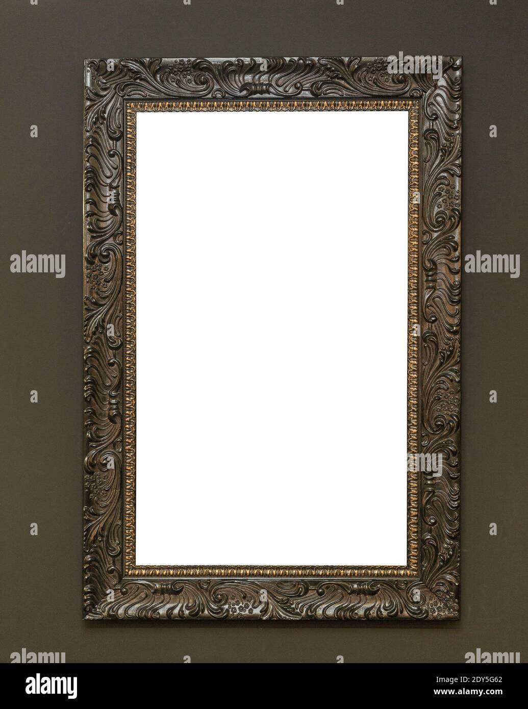 Black Portait Picture Frame at Dark Wall Stock Photo - Alamy