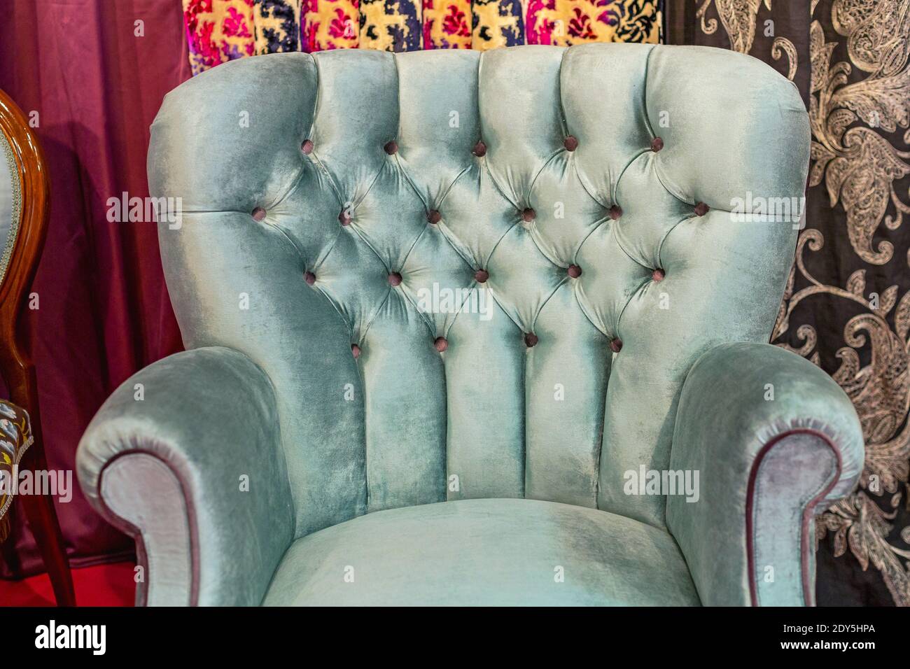 Plush Back Rest at Classic Style Armchair Stock Photo - Alamy