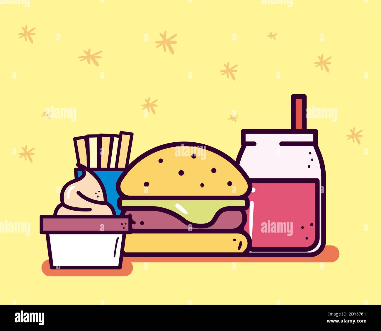 hamburger soda french fries and ice cream line and fill style icon ...