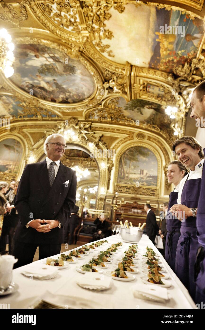 Swedish King Carl XVI Gustaf meets with Swedish chef Tommy Myllymaki as ...