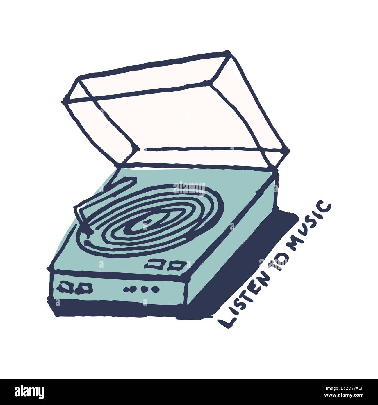 Vintage vinyl player in cute cozy hugge cartoon style illustration ...