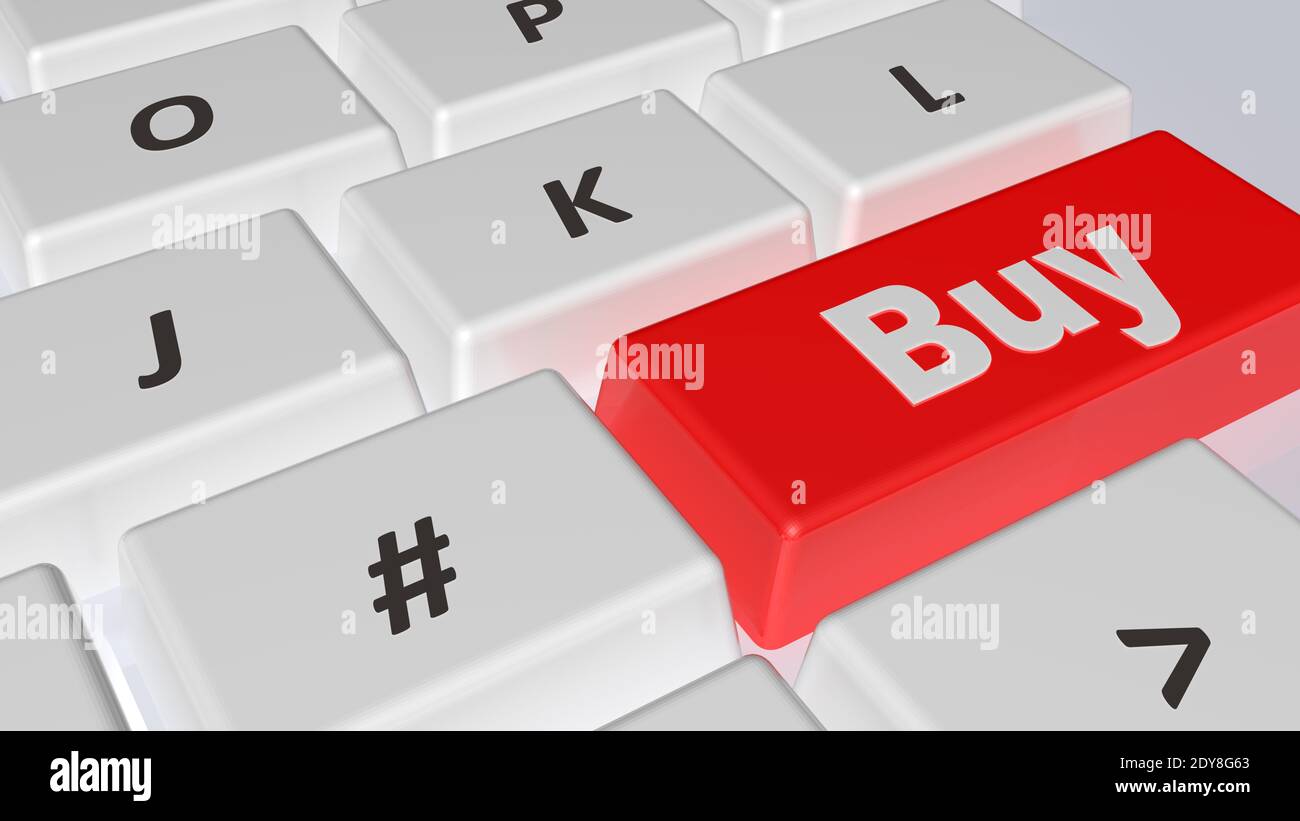 BUY red button of a computer keyboard .- 3D rendering illustration Stock Photo - Alamy