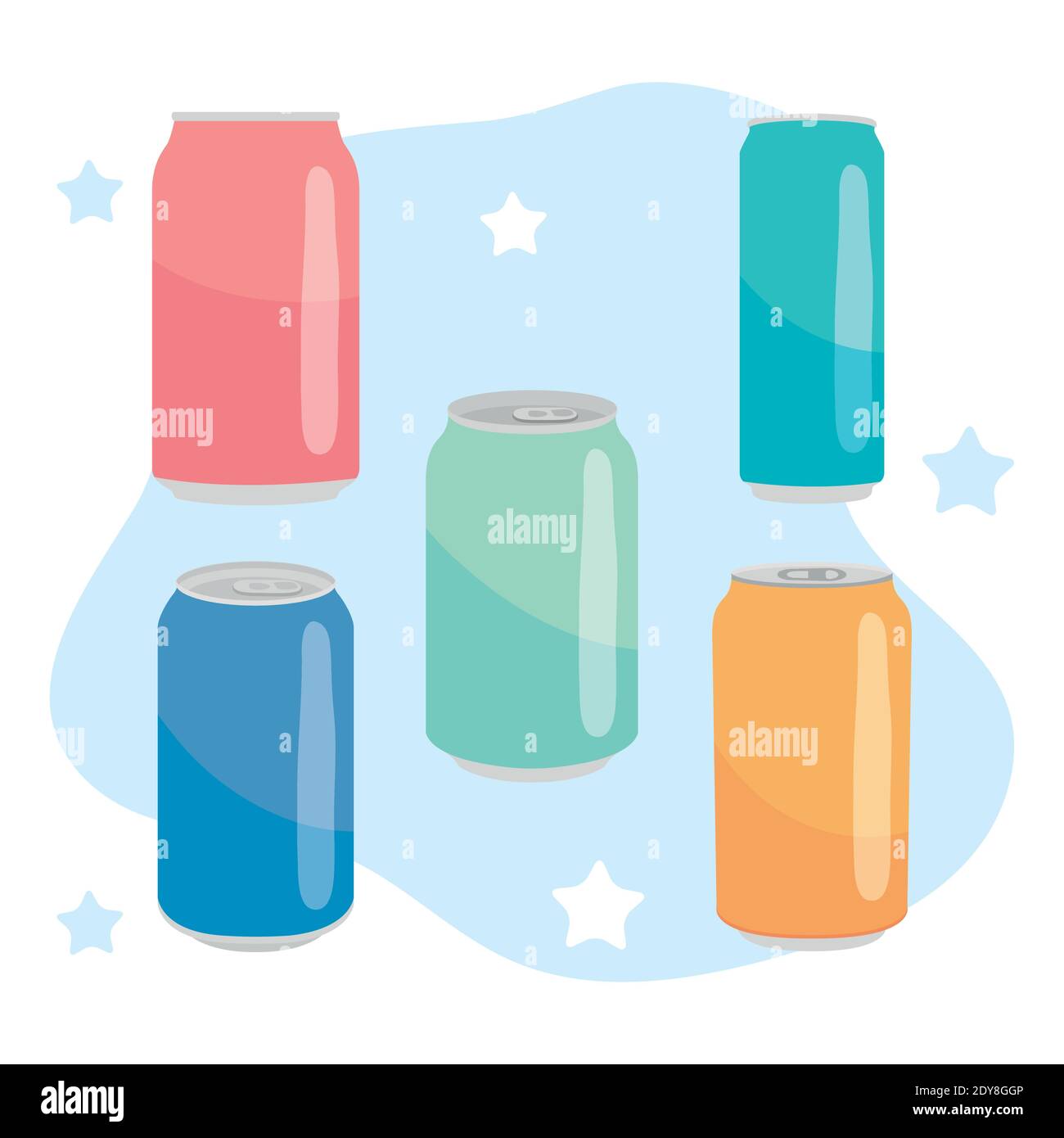 colorful cans icon set over blue and white background, vector ...