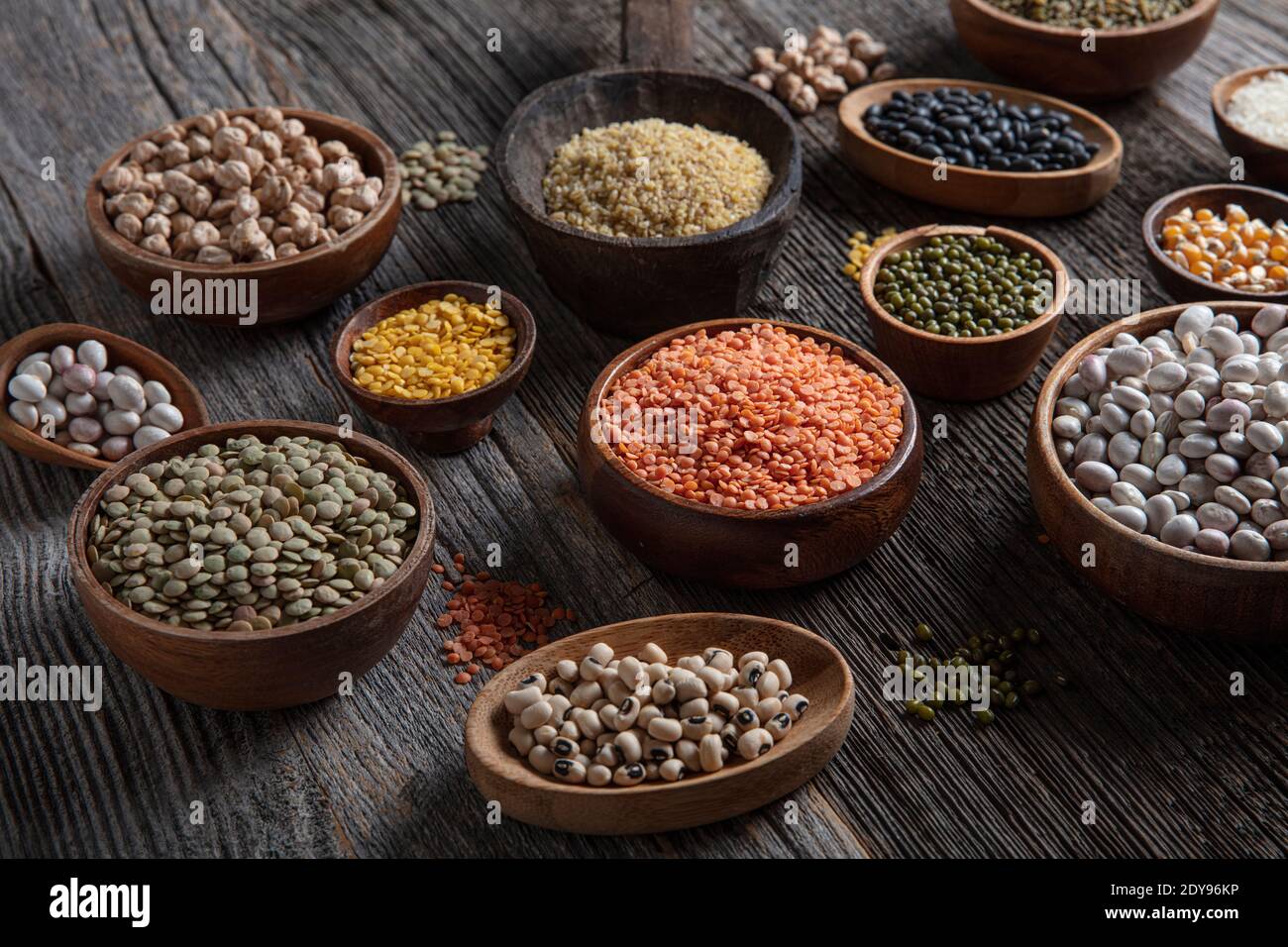 Vegan protein source.Various assortment of legumes, lentils, chickpea ...