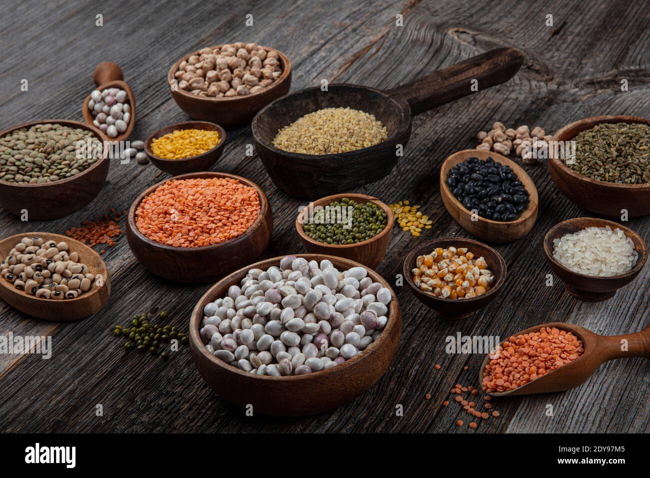 Vegan protein source.Various assortment of legumes, lentils, chickpea ...