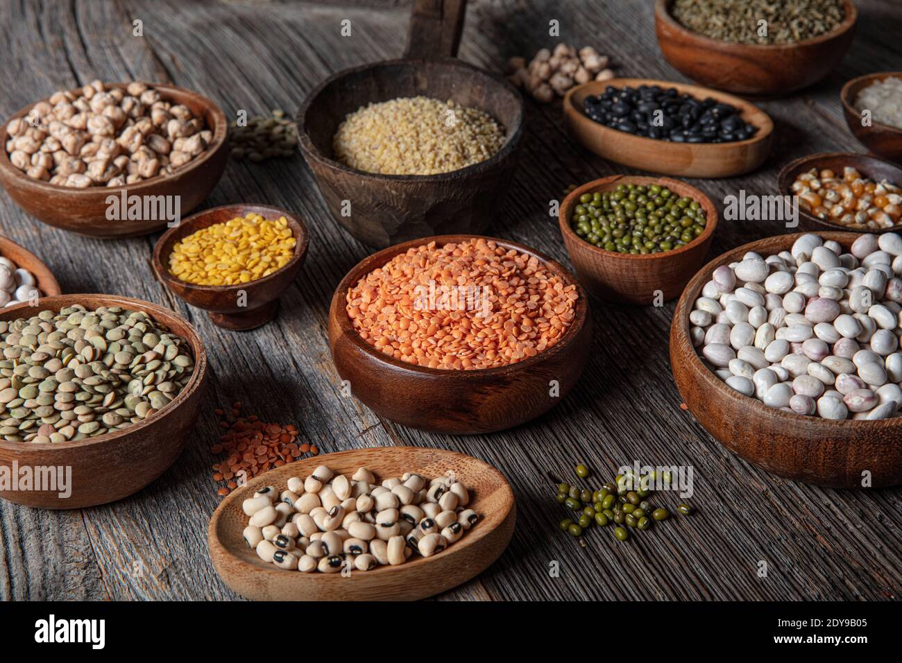 Vegan protein source.Various assortment of legumes, lentils, chickpea ...