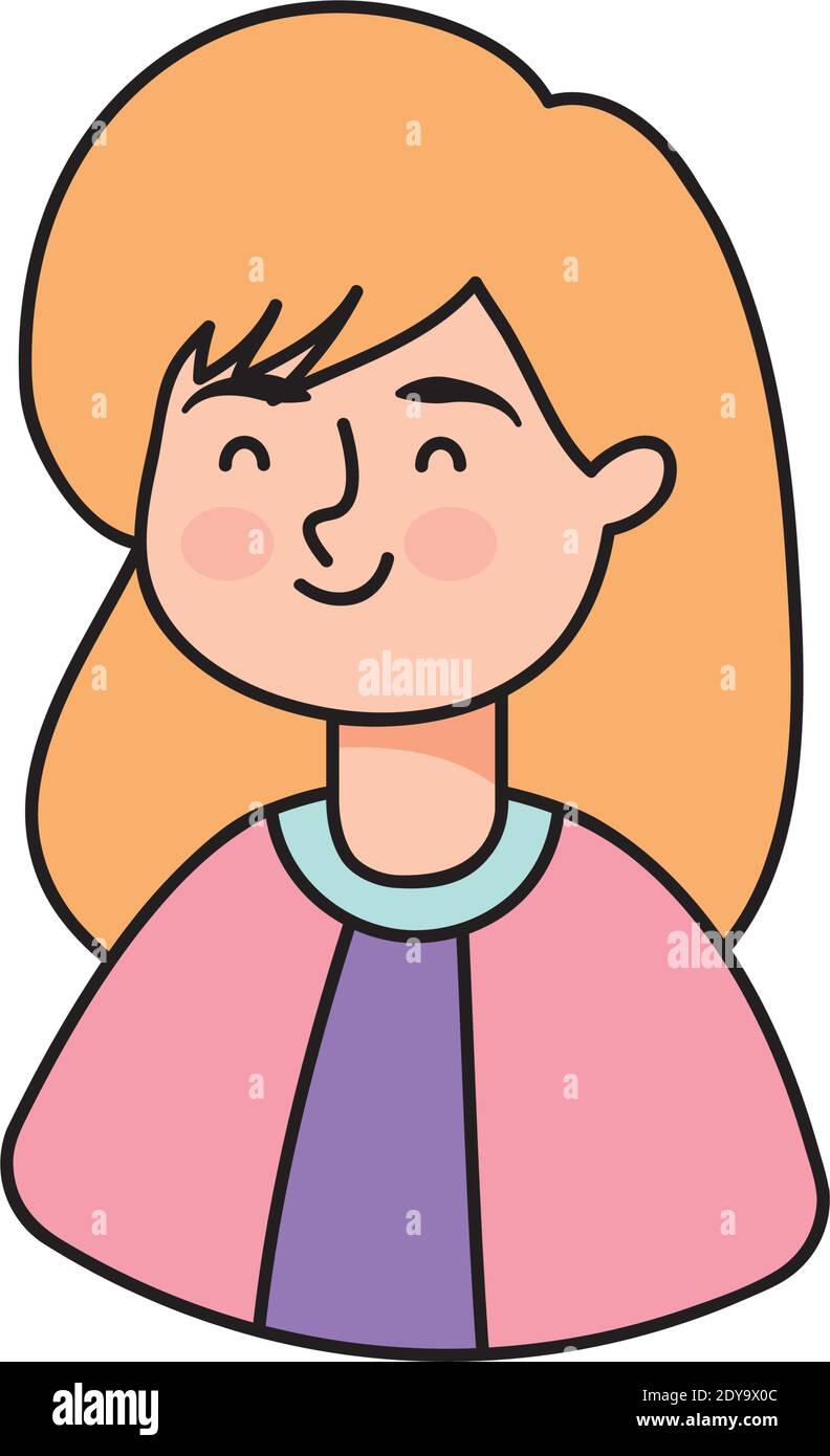 cartoon young woman wearing casual blouse over white background ...