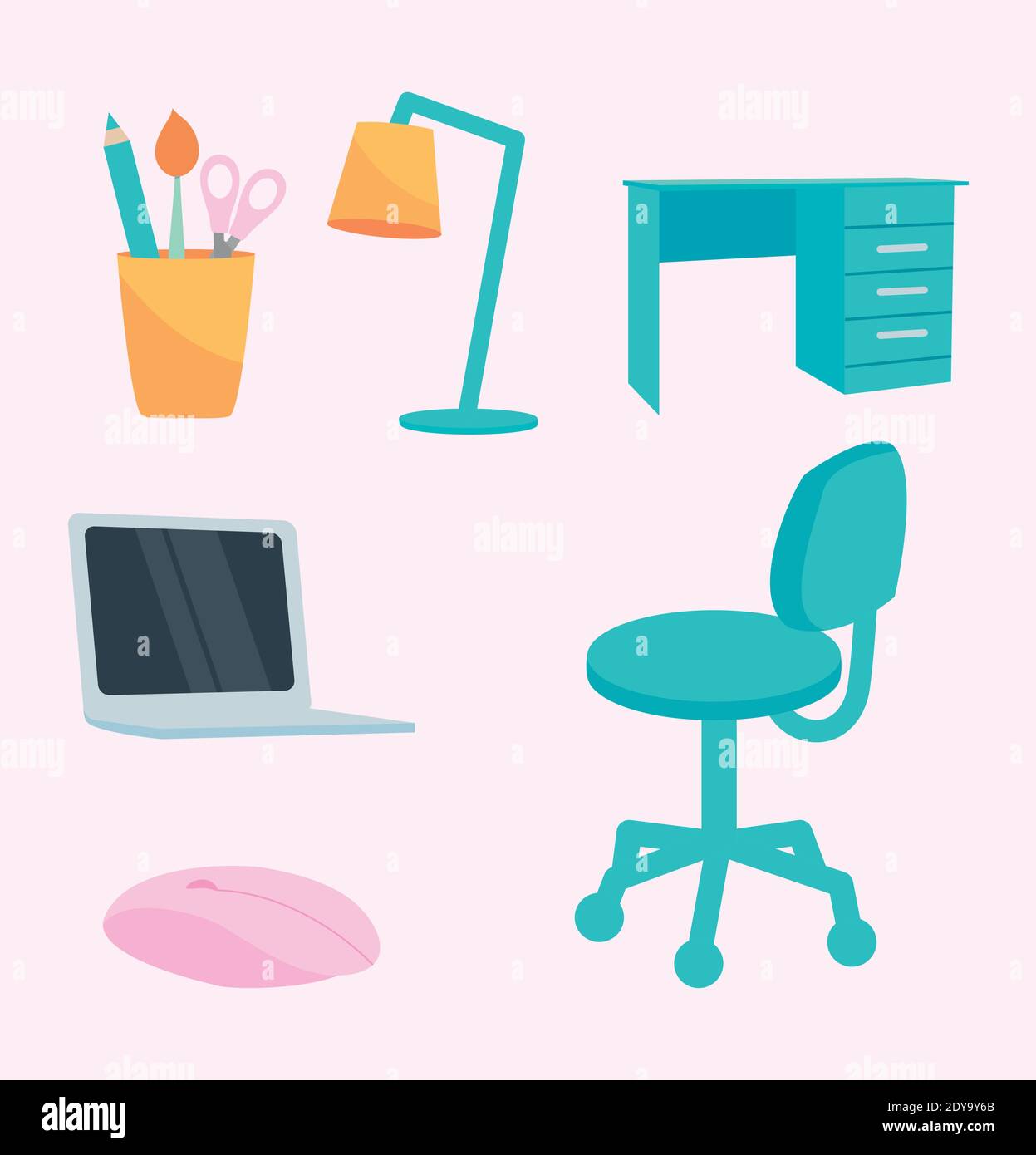 desk and workplace elements icon set over white background, colorful ...