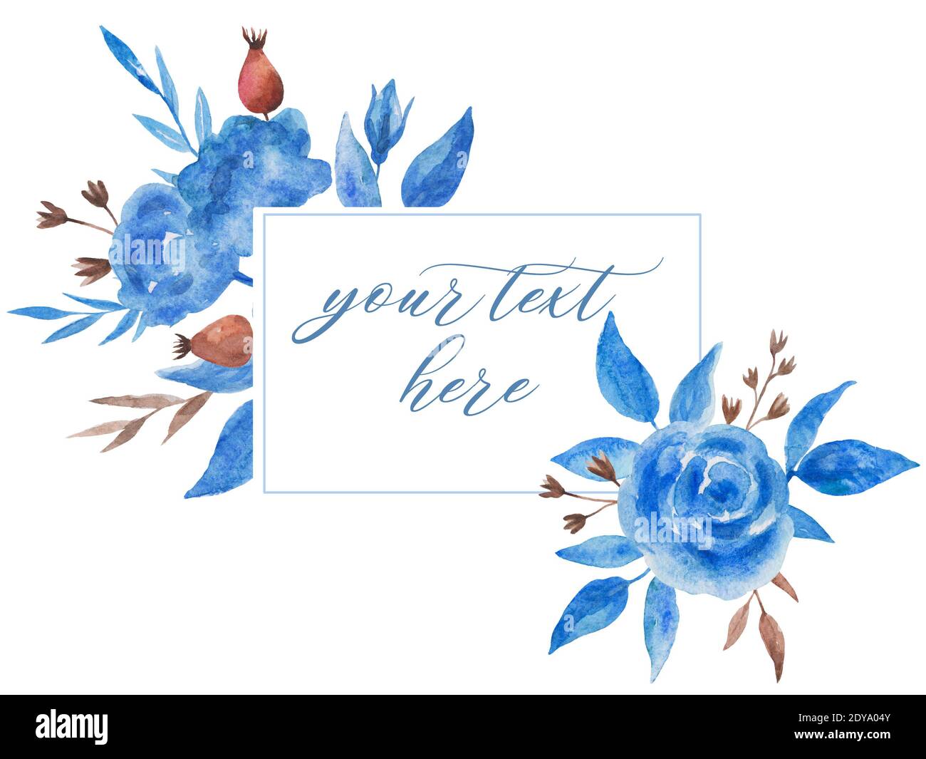 Template of greeting card, wedding invitation with romantic blue roses ...