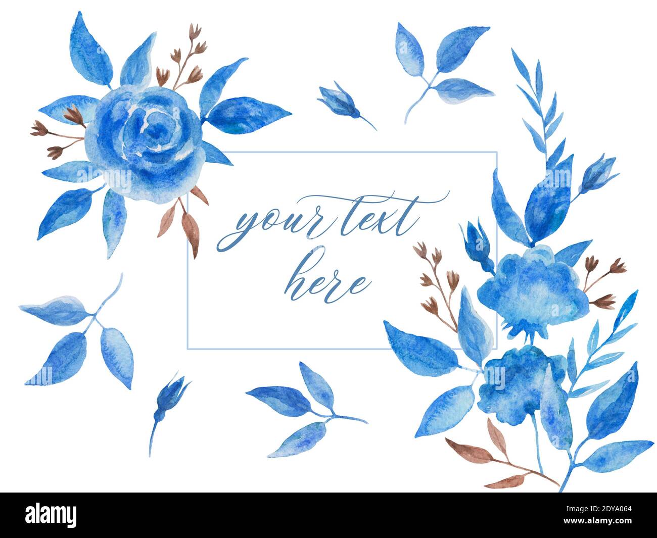 Template of greeting card, wedding invitation with romantic blue roses ...