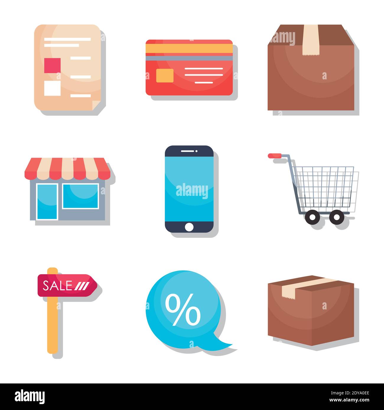 shopping elements icon set over white background, colorful design ...