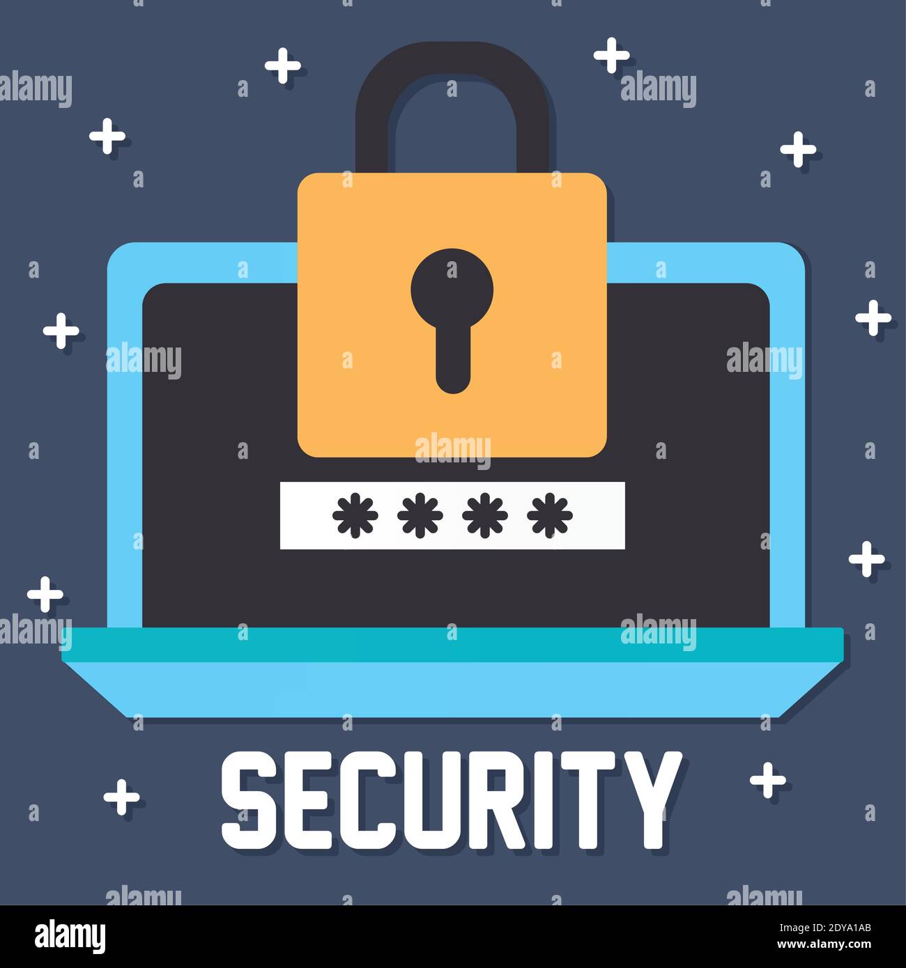 security lettering and laptop with one padlock with yellow color Stock ...