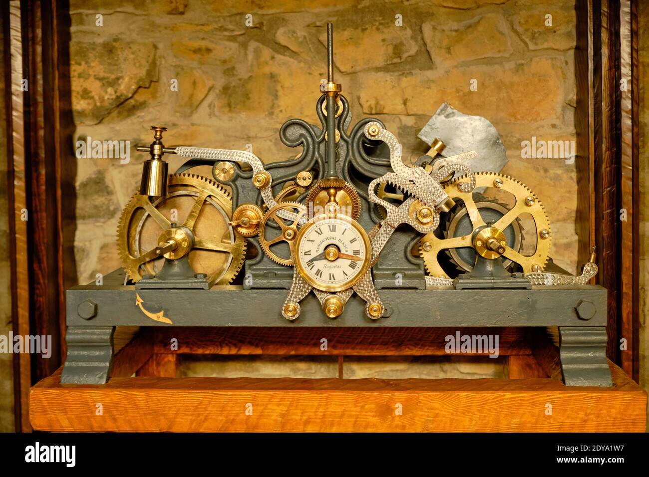 Church clock and bell mechanism by Manufacturas Blasco, Spain Stock ...
