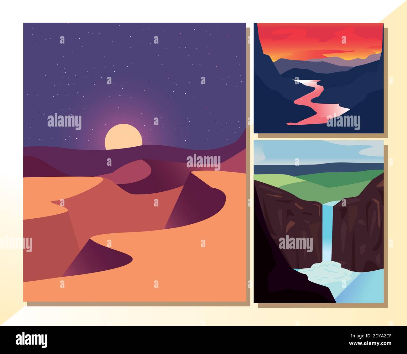 Landscapes frames sets design, nature and outdoor theme Vector ...