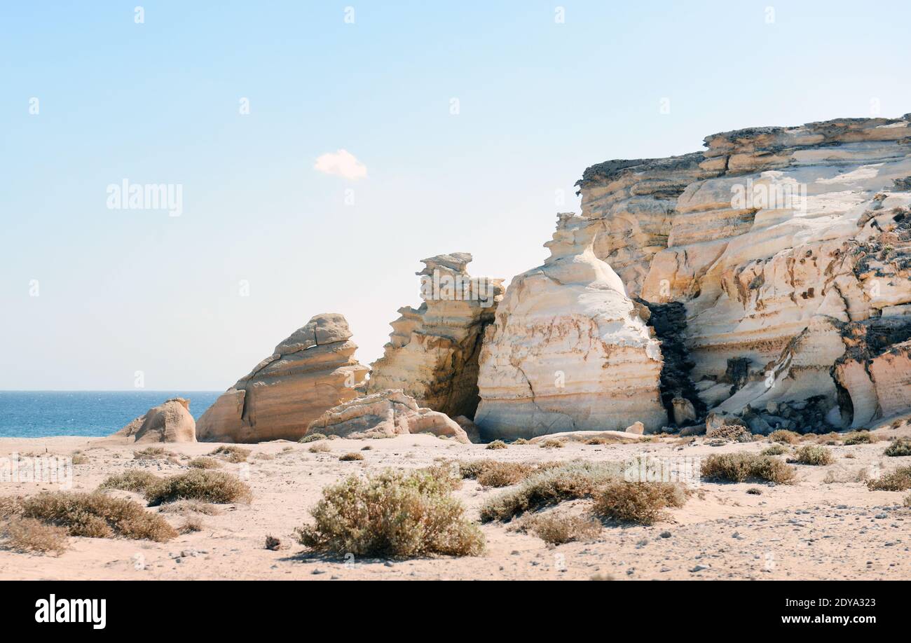 The beautiful beach at the Ras al Jinz Turtle Reserve in Oman Stock ...
