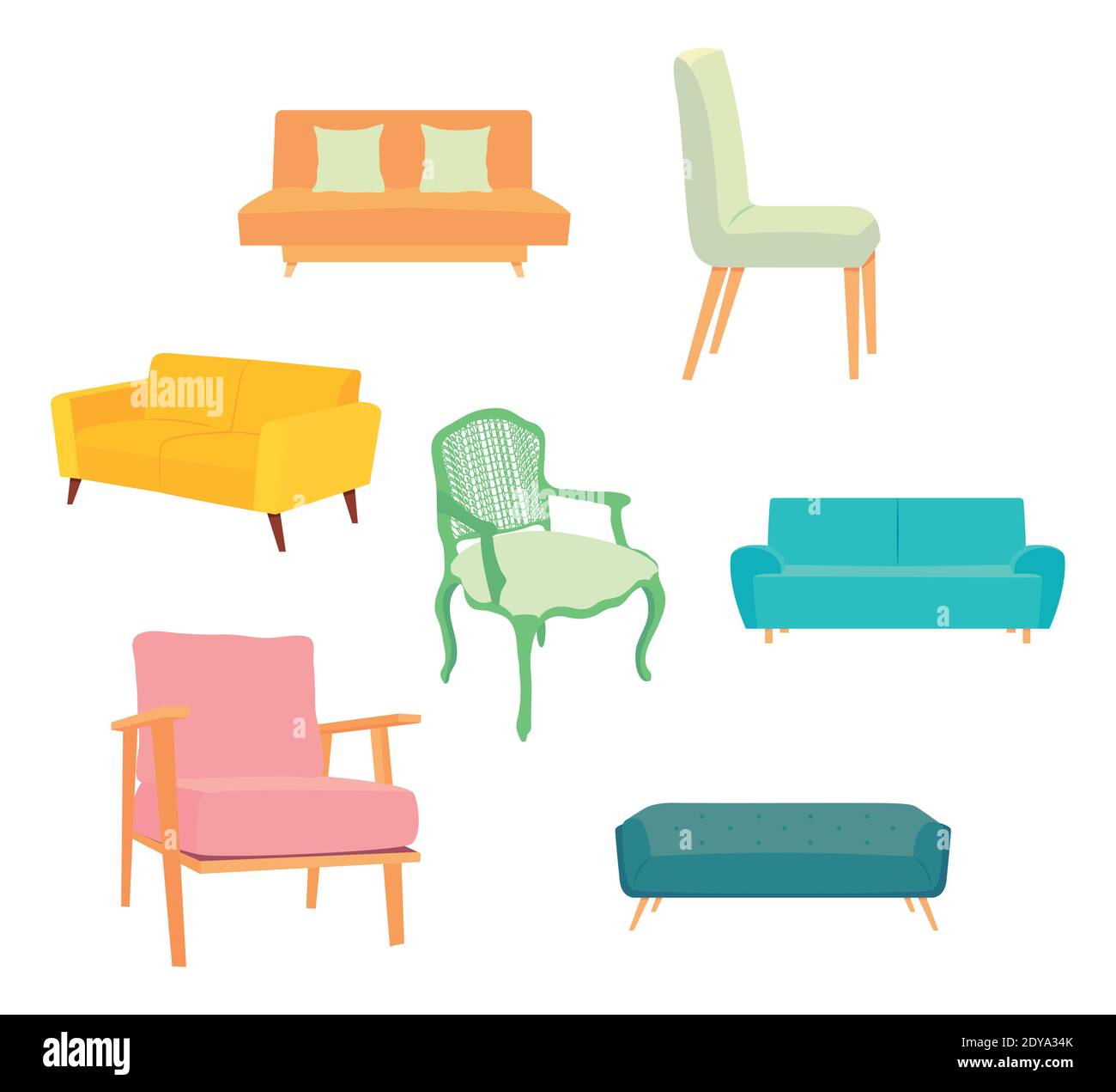 furniture icon set over white background, colorful design, vector ...