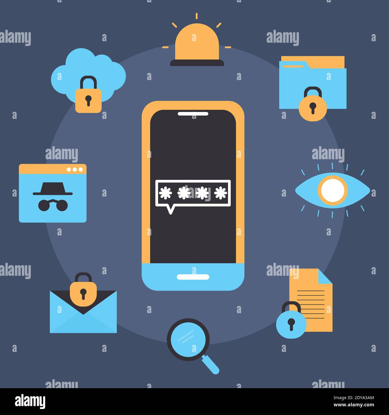 group of security icons on a dark blue background Stock Vector Image ...