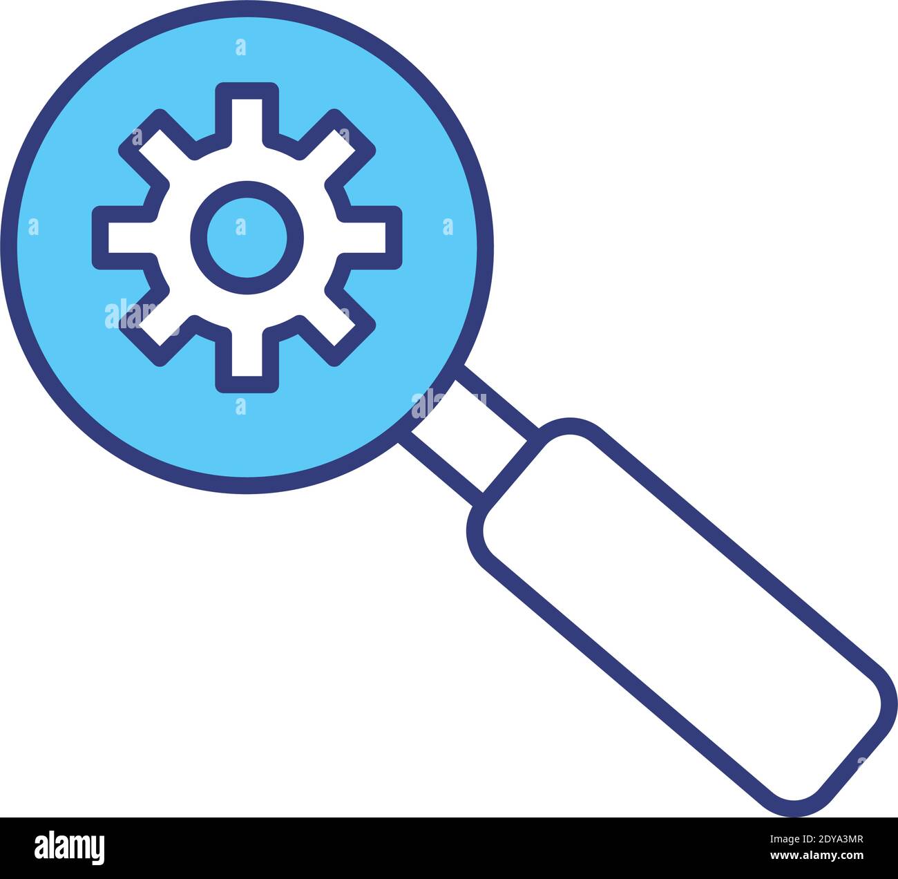 gear machine in magnifying glass line style icon vector illustration ...