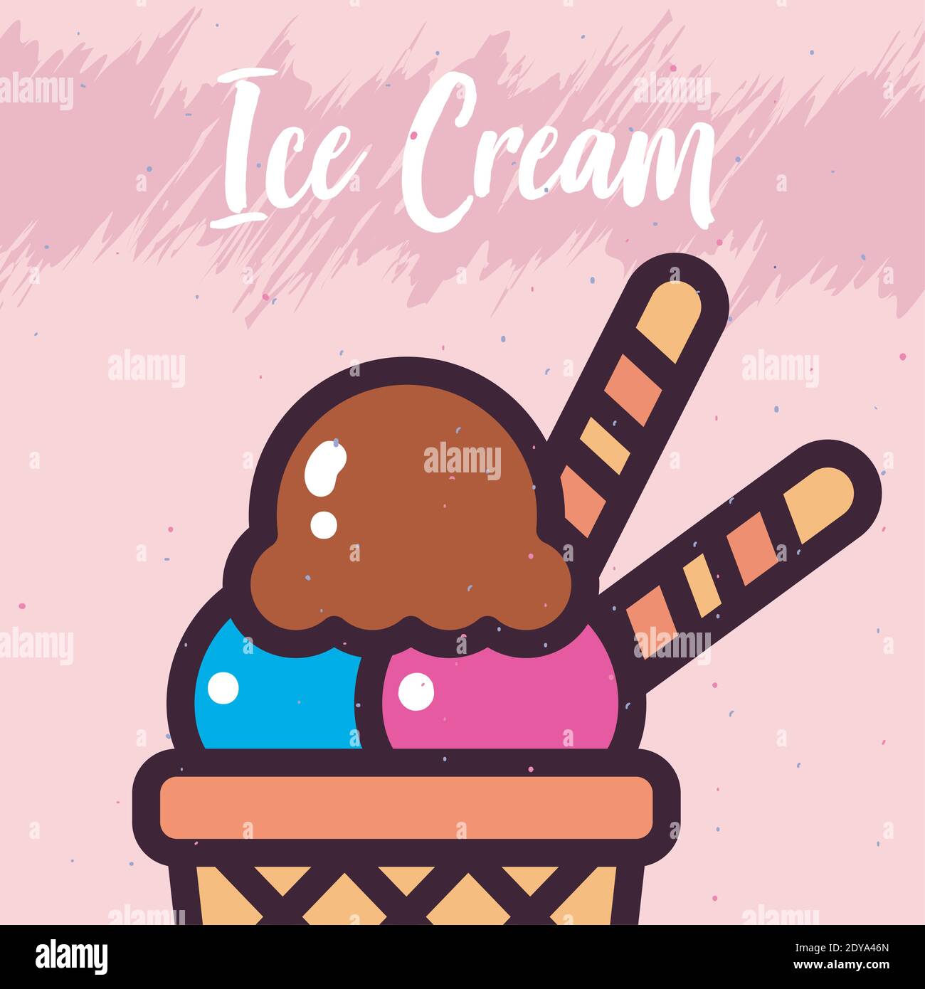 Ice cream of three balls on basket design, Sweet and dessert theme ...