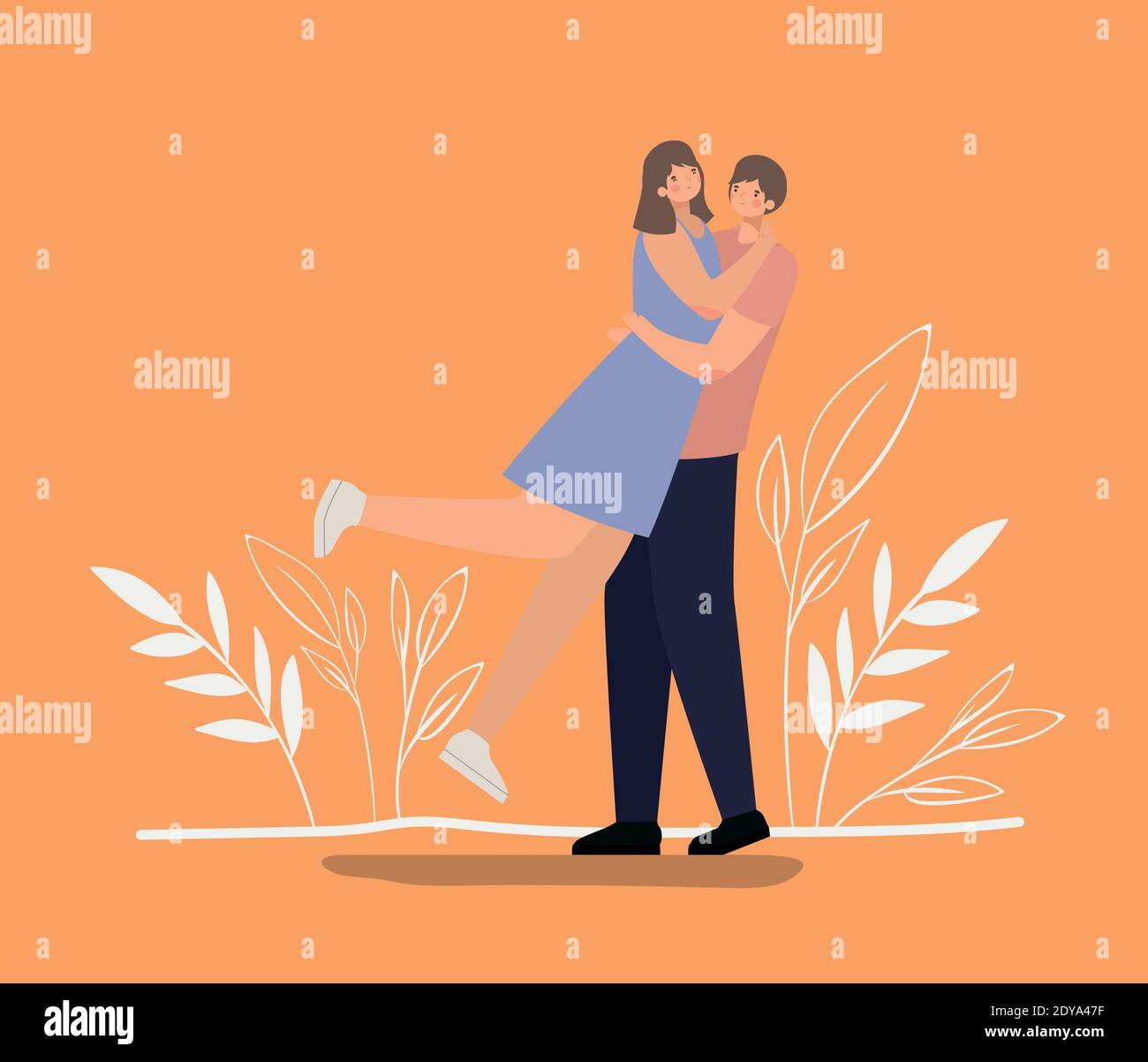 romantic couple hugging over a orange background Stock Vector Image ...
