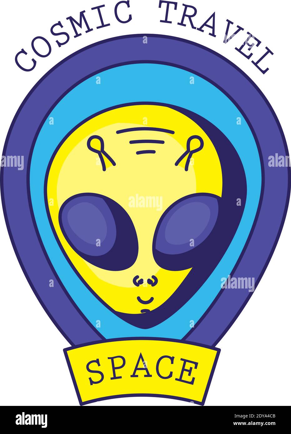badge with one alien in it and cosmic travel space lettering Stock ...