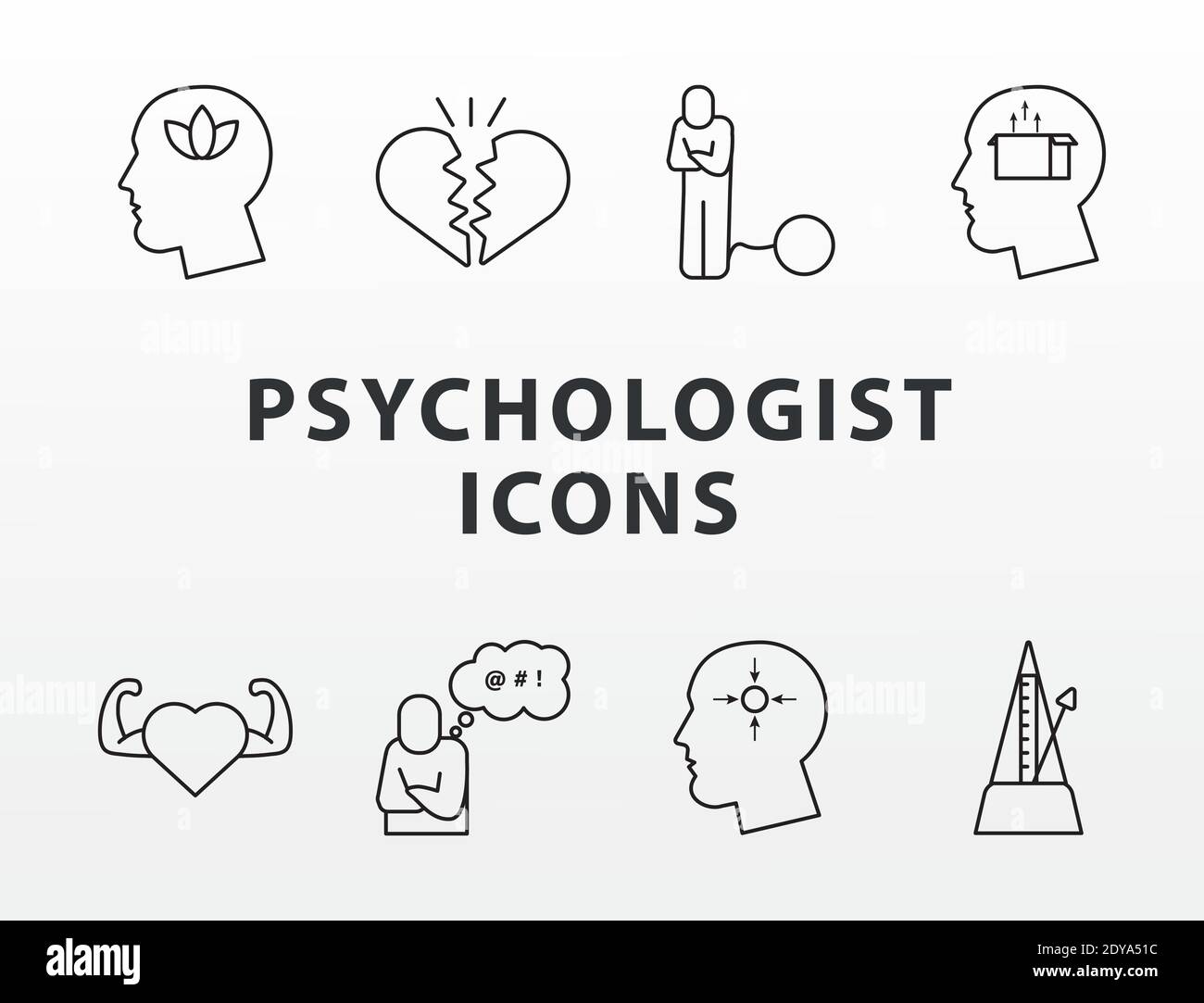 bundle of eight psychological icons and lettering vector illustration ...