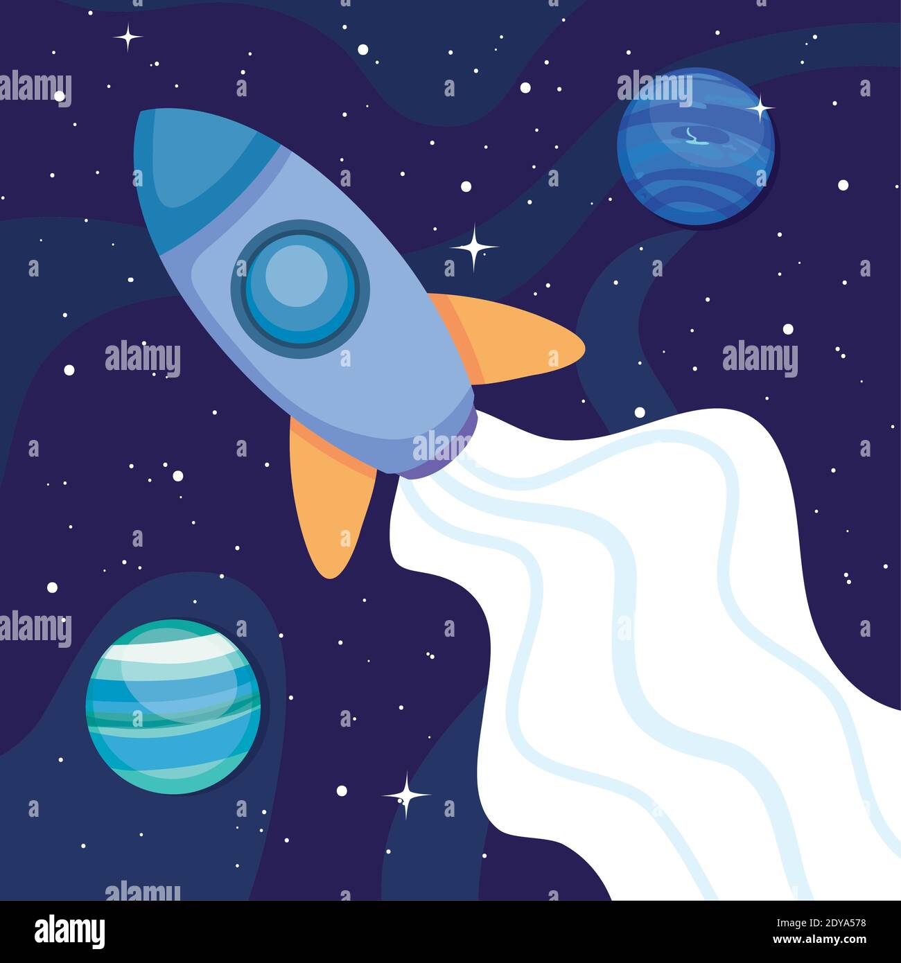 space rocket and planets around over space background, colorful design ...