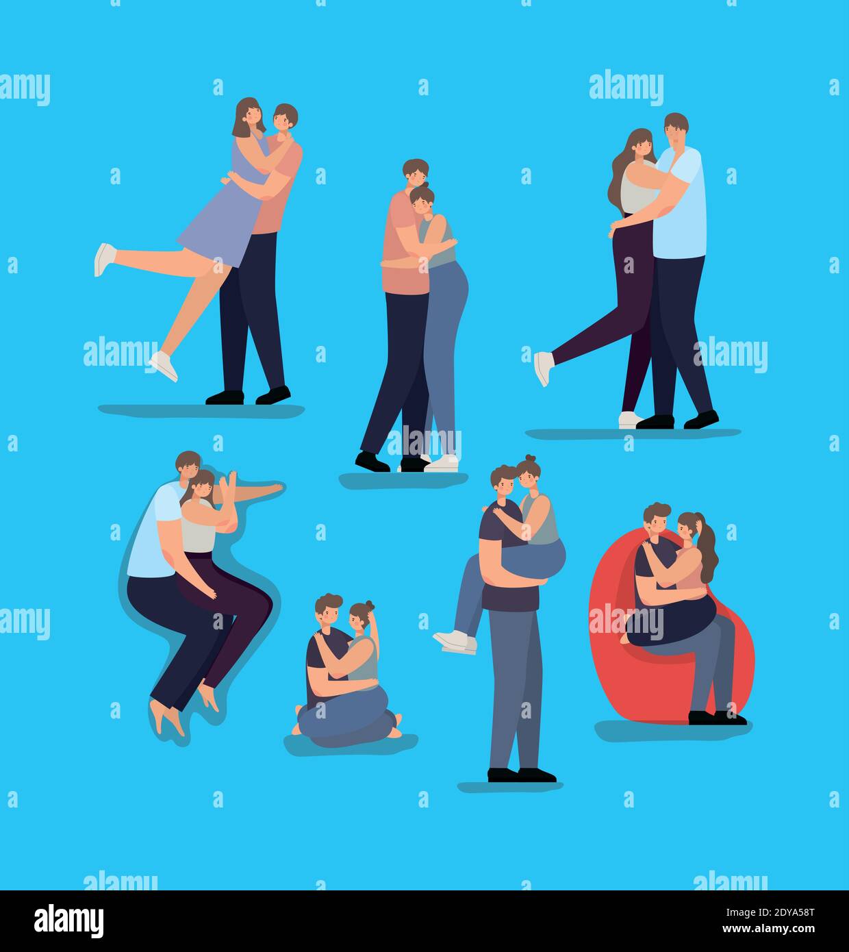 set of romantic couple icons on a blue background Stock Vector Image ...