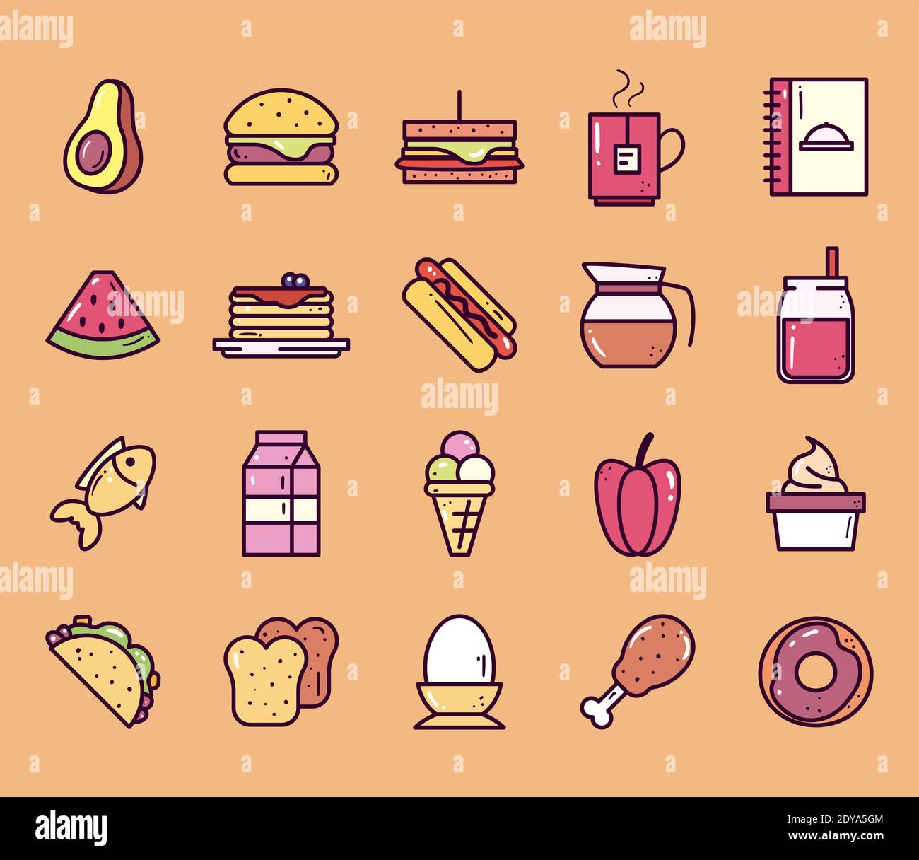 food line and fill style icons group design of eat restaurant and menu ...