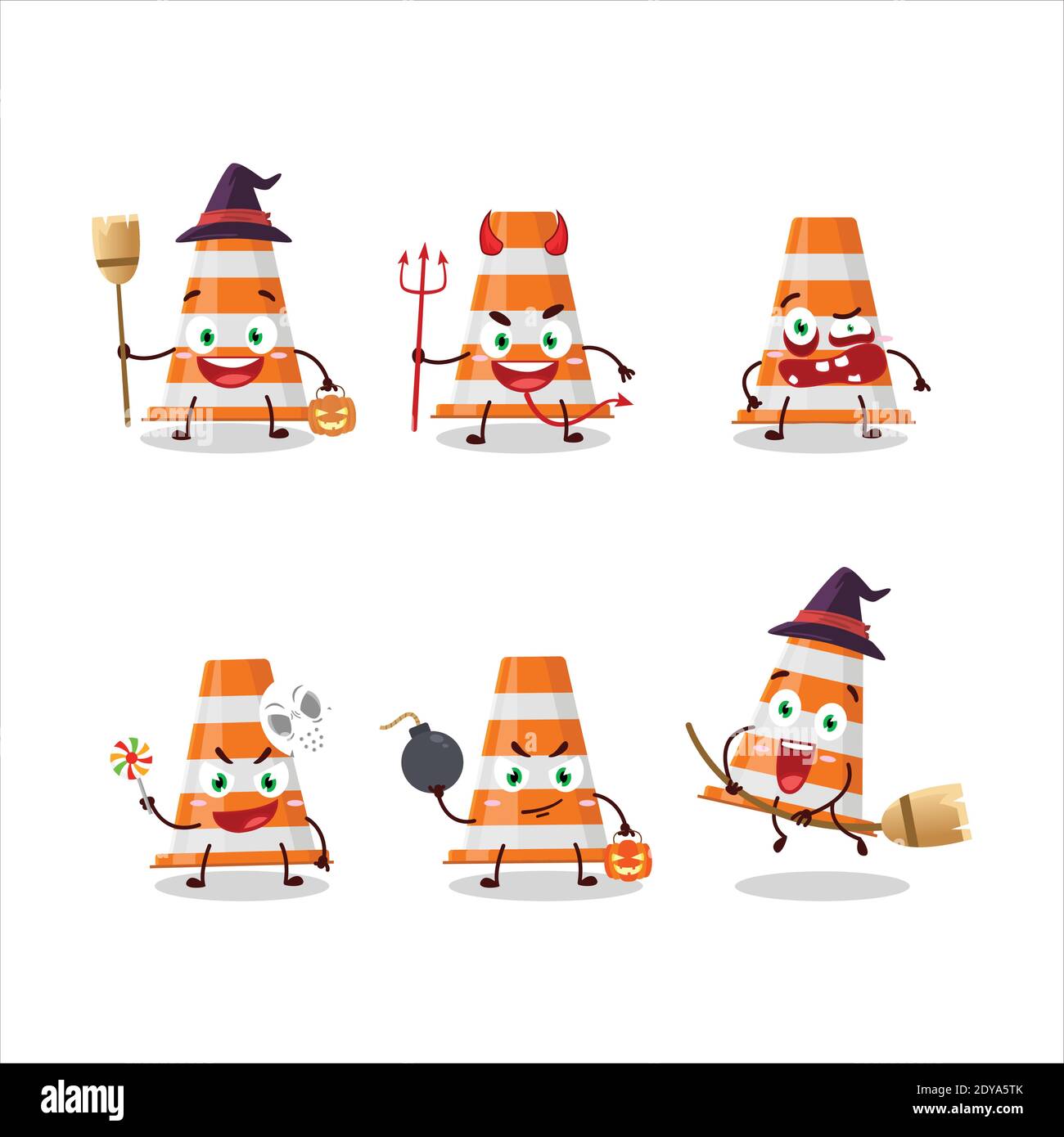 Halloween expression emoticons with cartoon character of orange traffic ...
