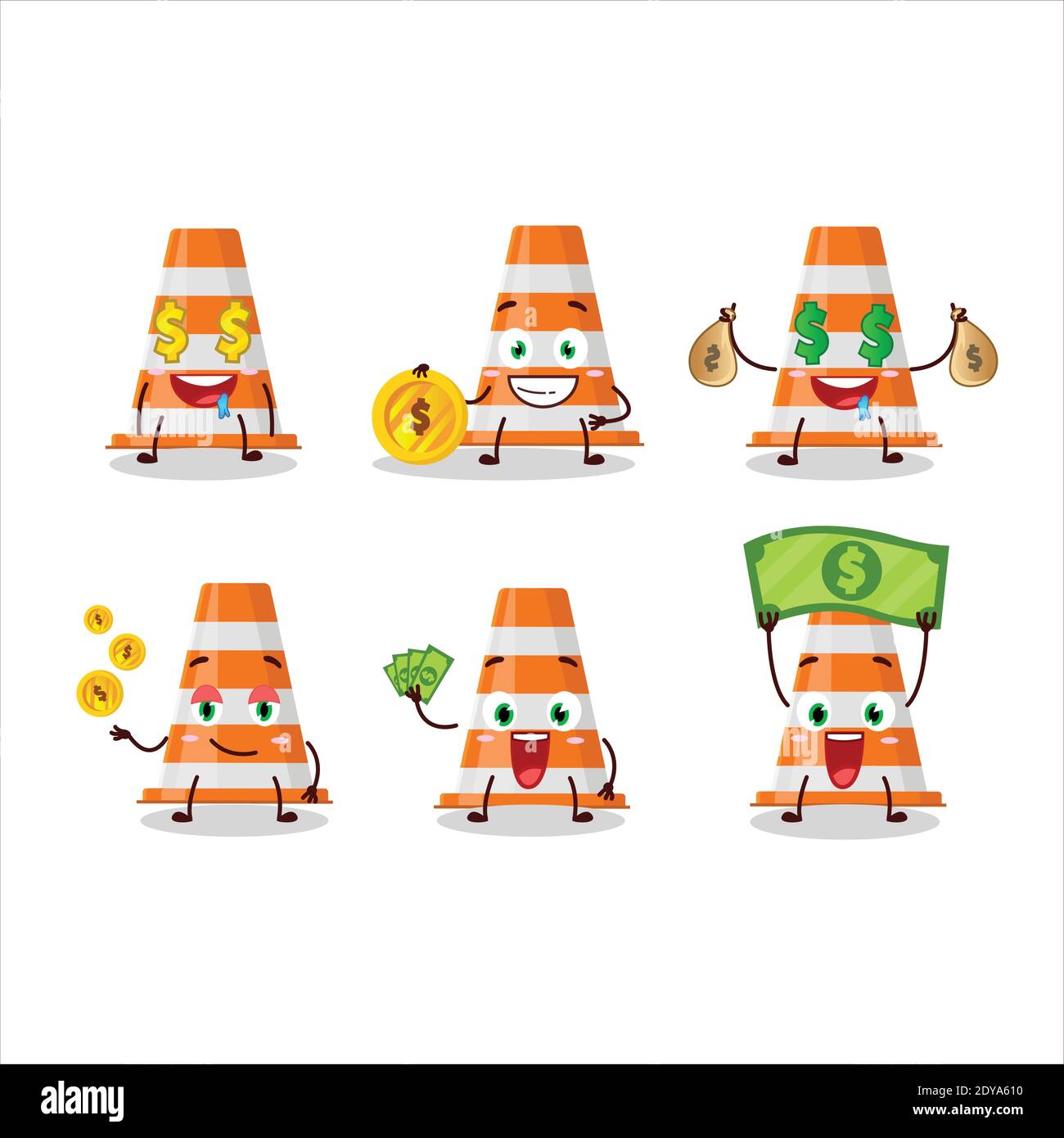 Orange traffic cone cartoon character with cute emoticon bring money ...